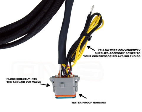 AVS Valve Wiring Harness 10', 15', 20' - Accuair VU4 Valve to AVS-9 Sw ...